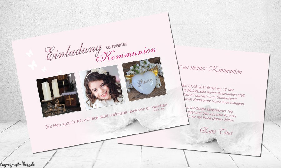 Einladung Kommunion Engel - Postkarte rosa